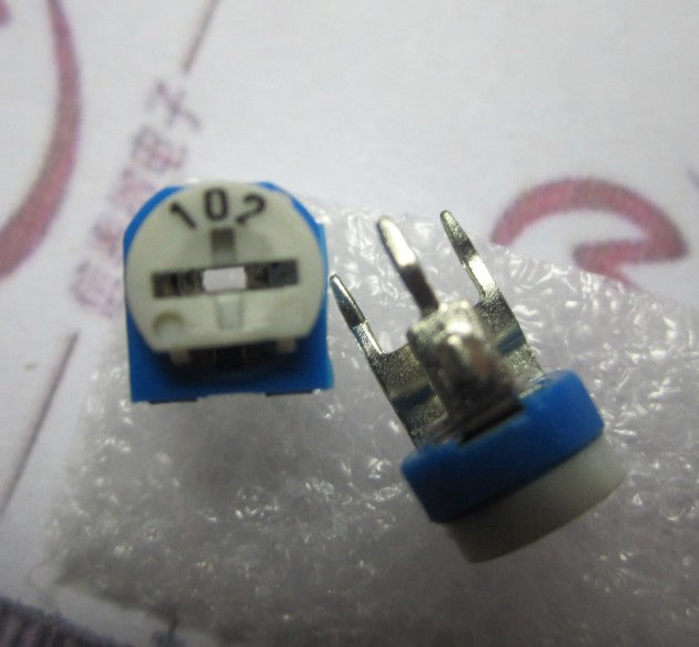 Horizontal blue adjustable trimpot resistor 1K 102 complete the full r ...